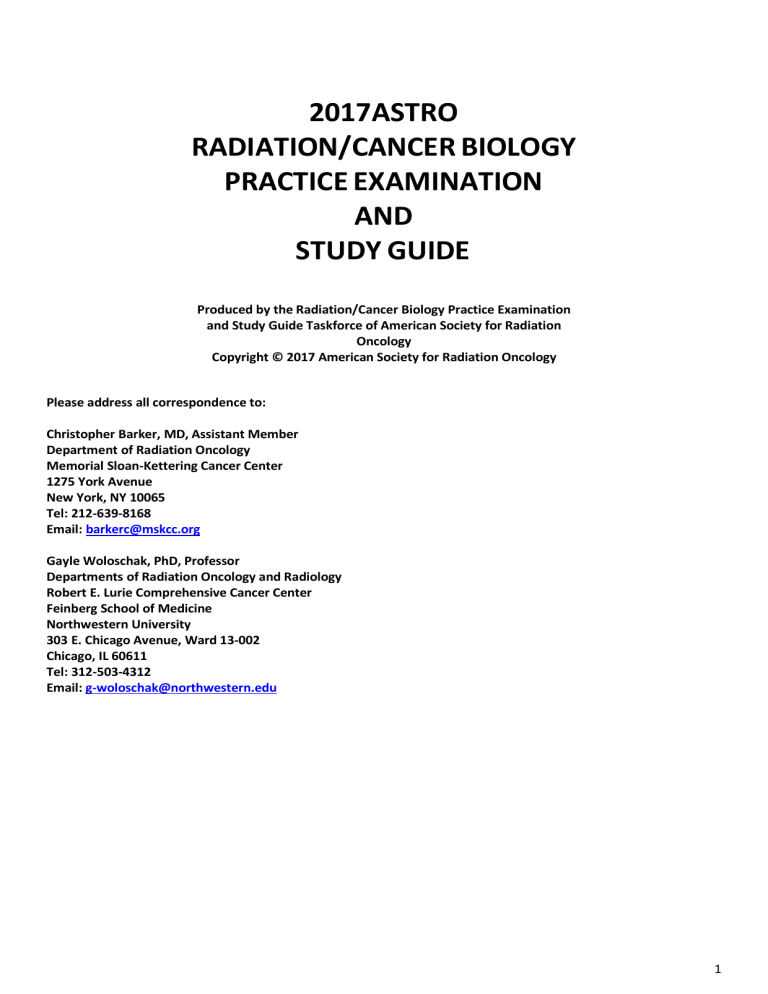 2017 ASTRO Radiation/Cancer Biology Practice Exam & Study Guide