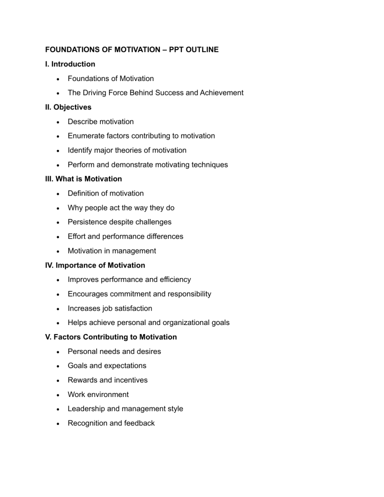 Foundations of Motivation PPT Outline