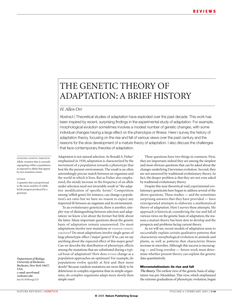 Genetic Theory of Adaptation: A Brief History
