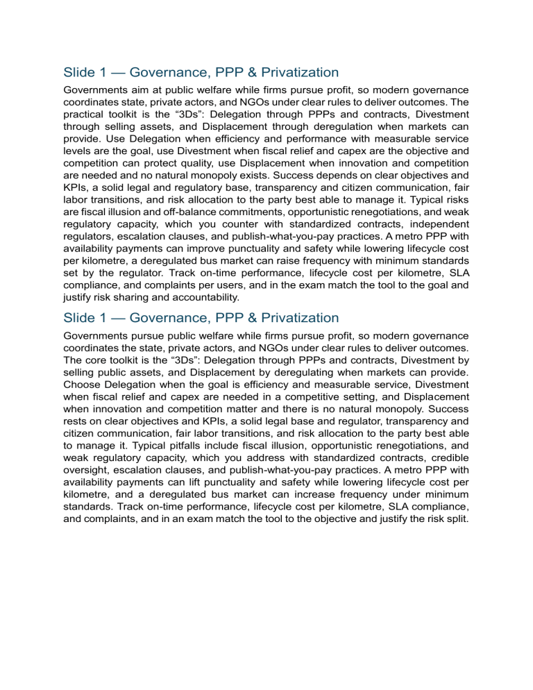 Governance, PPP & Privatization