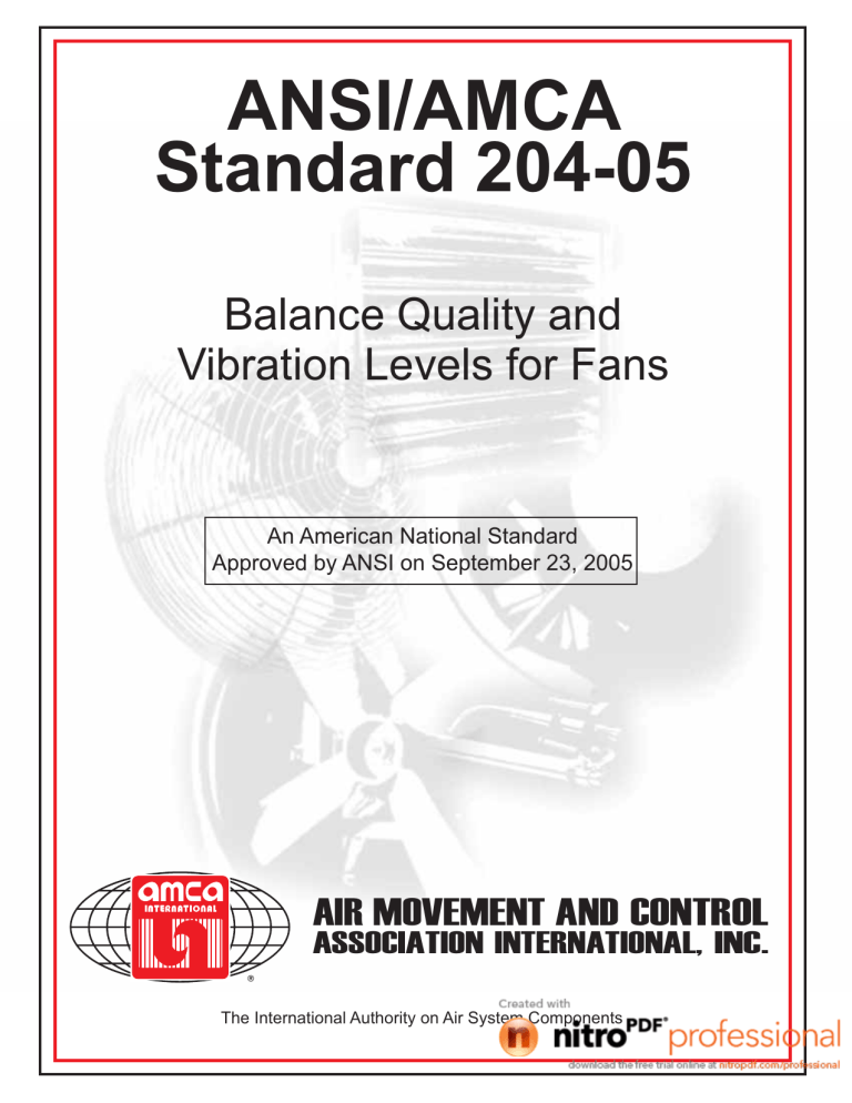 ANSI/AMCA 204-05: Fan Balance & Vibration Standards