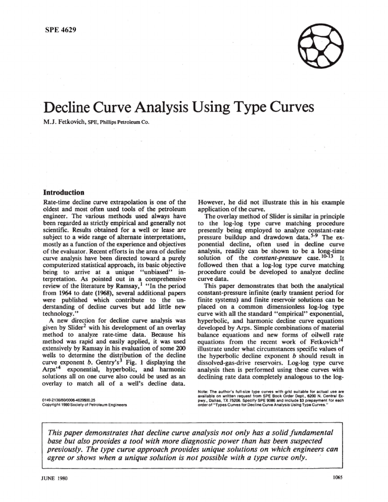 Decline Curve Analysis Using Type Curves - SPE 4629