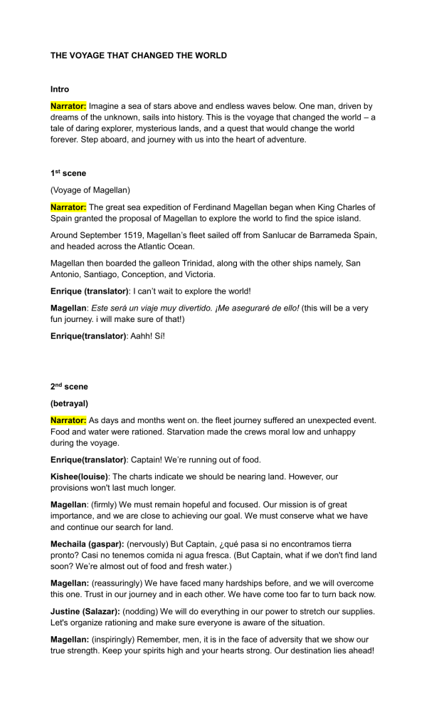 The Voyage That Changed the World: Magellan's Expedition Script