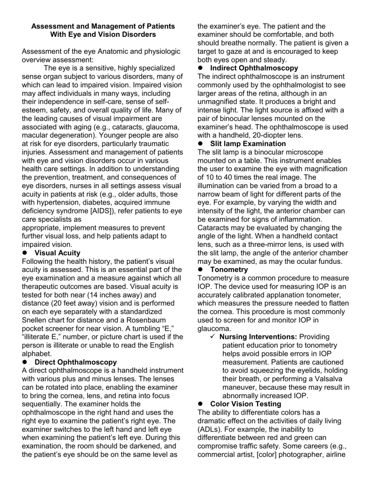 Assessment and Management of Eye and Vision Disorders