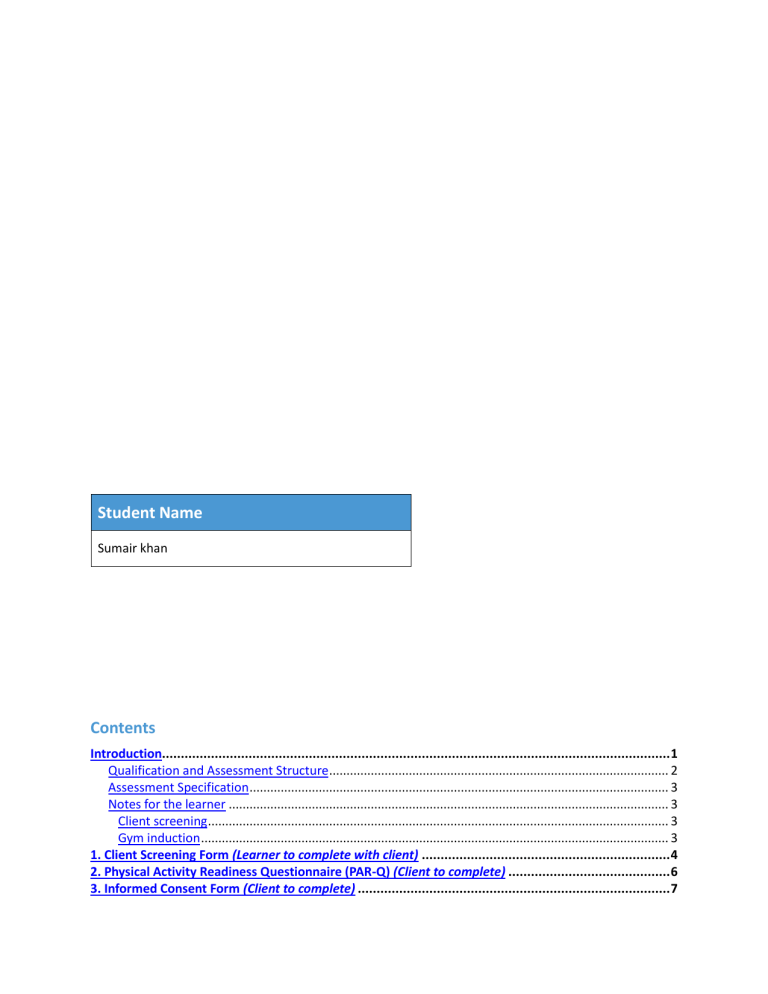 Personal Training Diploma Assessment Pack: Health Screening & Program ...