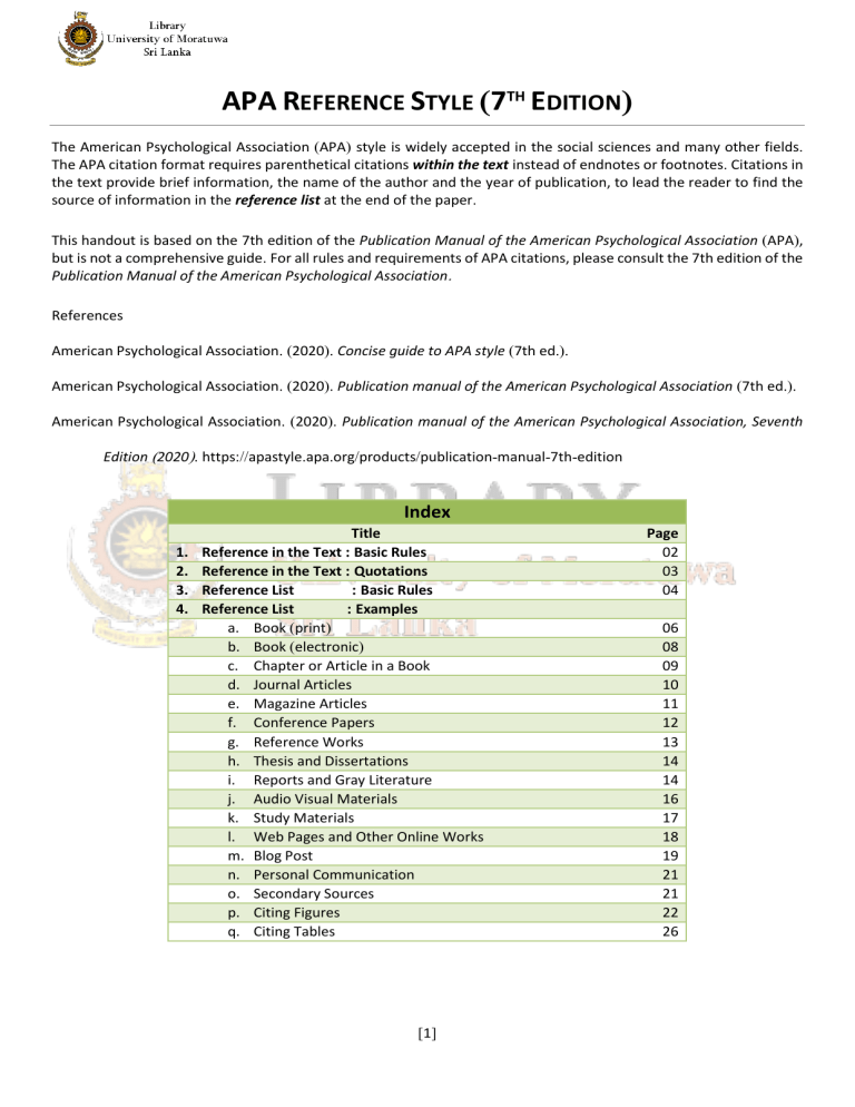 APA 7th Edition Reference Style Guide