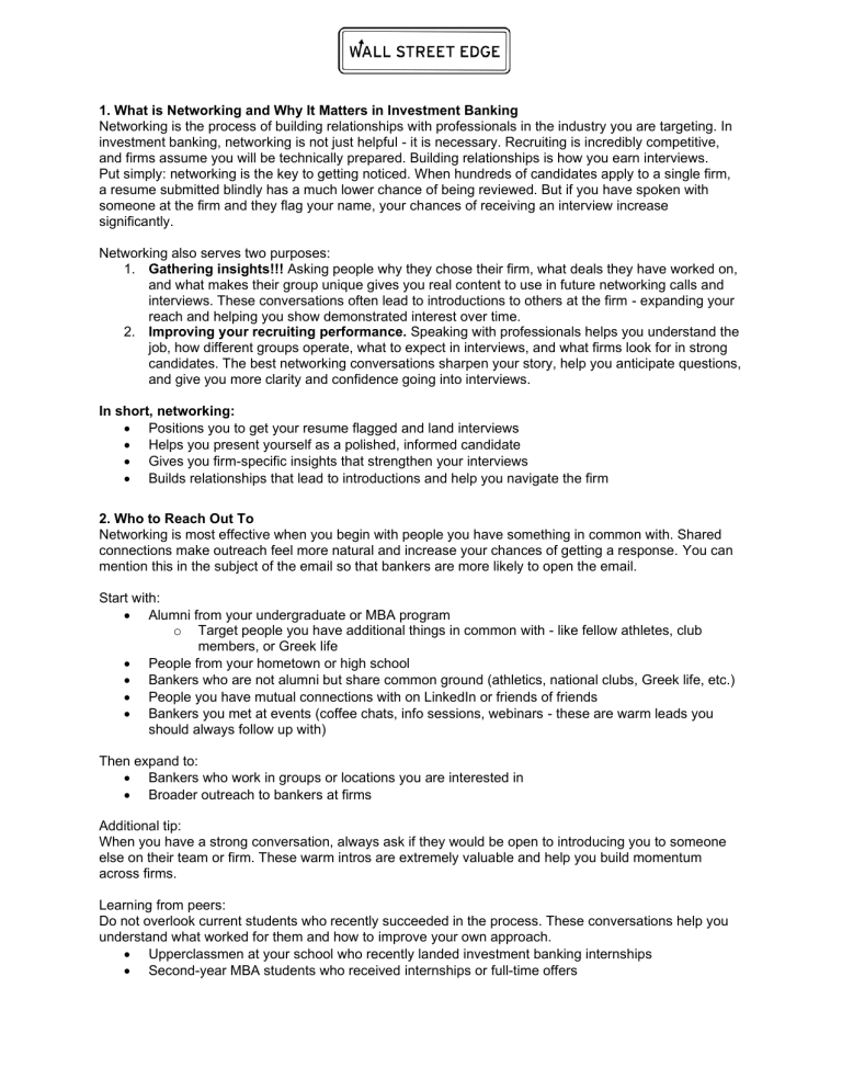 Investment Banking Networking Guide | Wall Street Edge