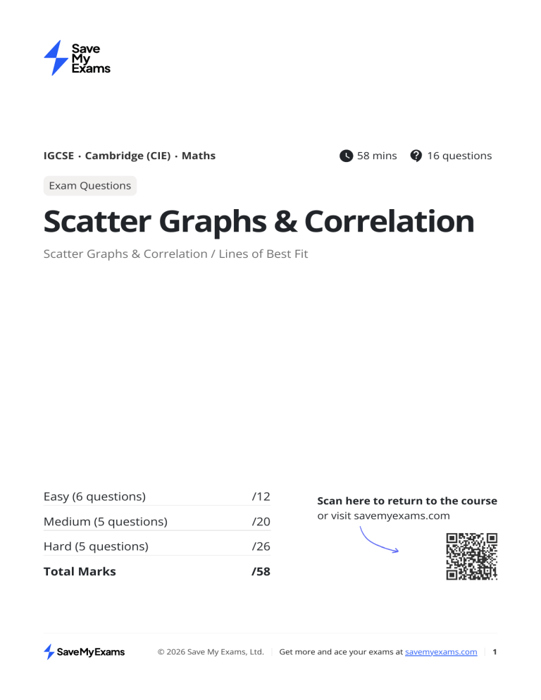 IGCSE Maths Scatter Graphs & Correlation Exam Questions