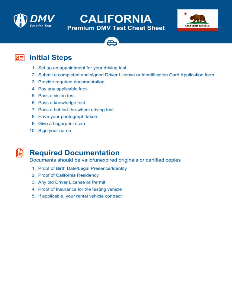 California DMV Test Cheat Sheet: Steps & Requirements