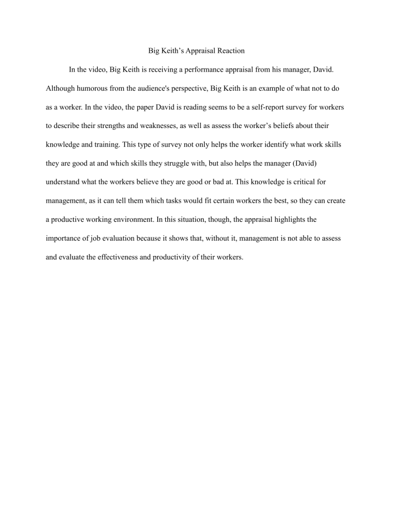 Big Keith's Appraisal Reaction: Performance Evaluation