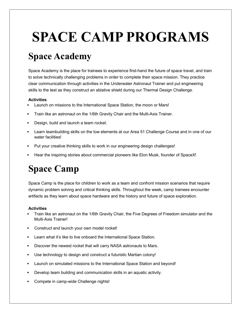Space Camp Programs: Activities & Missions for Kids & Adults