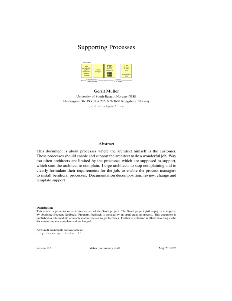 Supporting Processes for Systems Architects