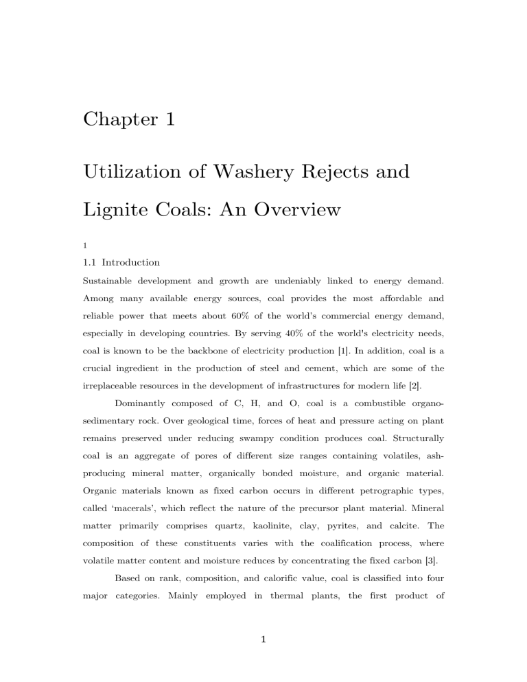 Utilization of Washery Rejects and Lignite Coals: Overview