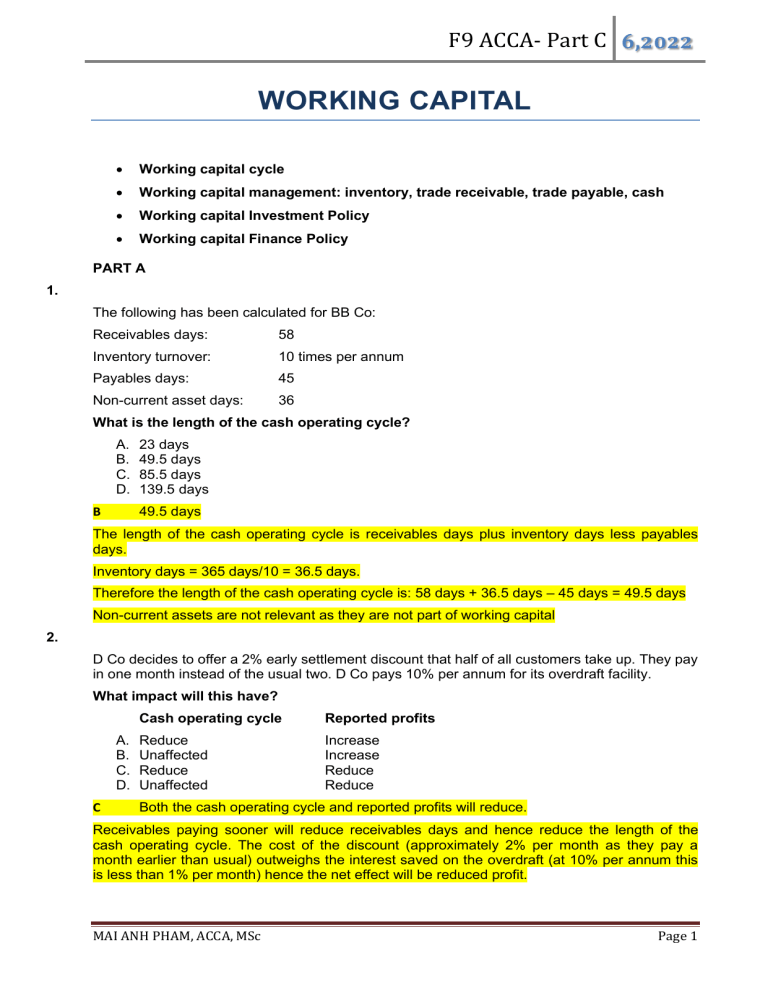 ACCA F9 Working Capital Management Exam Guide