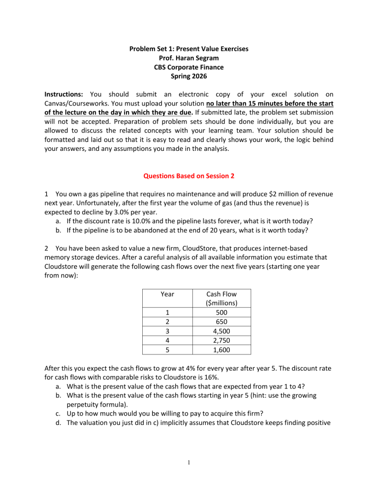 Problem Set 1: Present Value Exercises