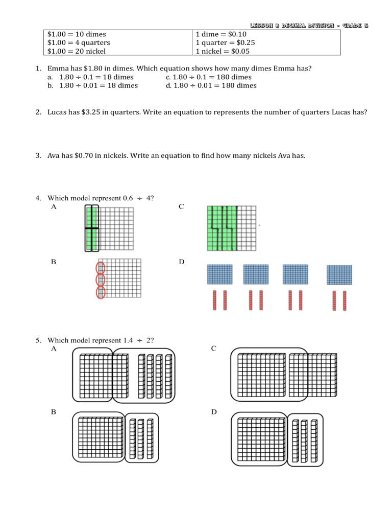 Grade 5 Math Lesson 8: Decimal Division