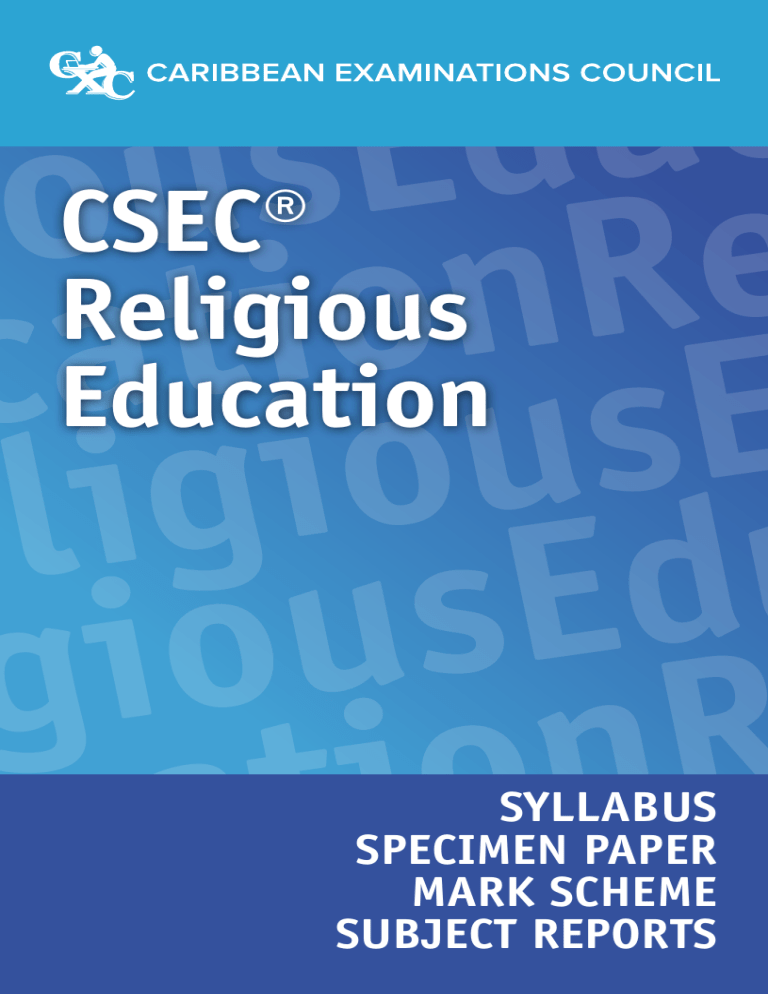 CSEC Religious Education Syllabus, Specimen Papers, Mark Schemes