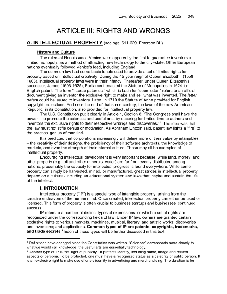 Intellectual Property Law: History, Types, and Rights