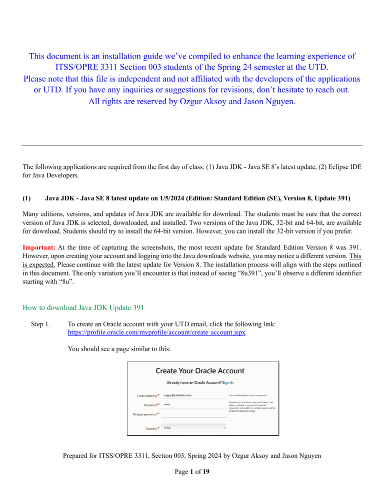 Java JDK & Eclipse Installation Guide for UTD Students