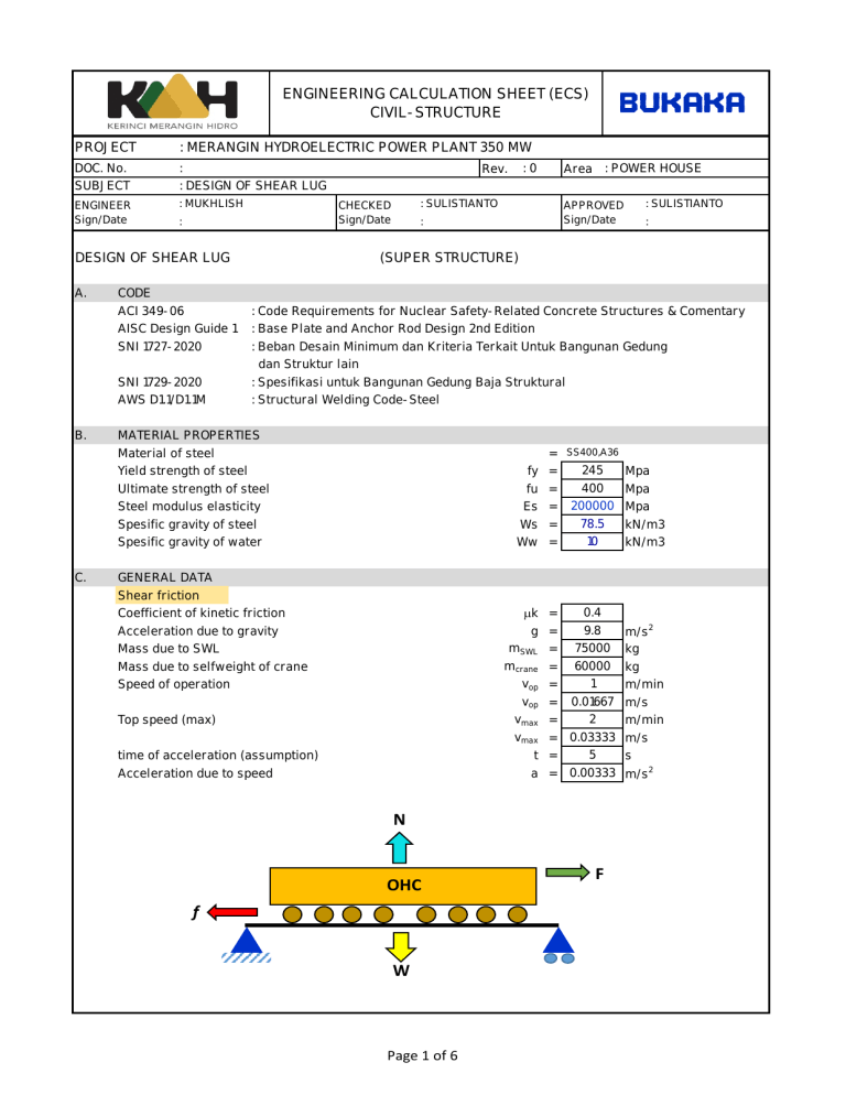 Design of Shear Lug for Merangin Hydroelectric Plant 350 MW