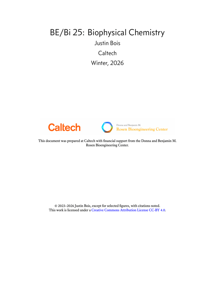 BE/Bi 25: Biophysical Chemistry Course Notes