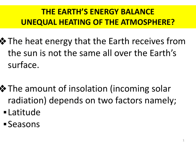 Earth's Energy Balance & Unequal Heating