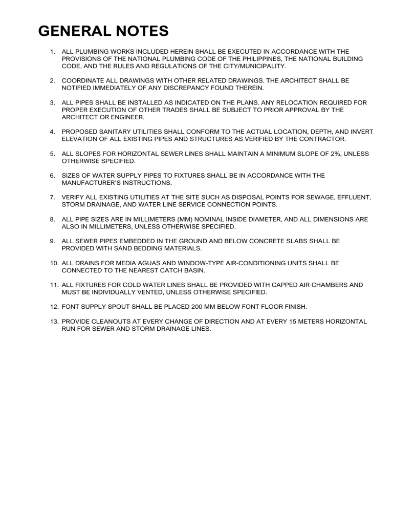 Construction Technical Notes: Plumbing & Structural Guidelines