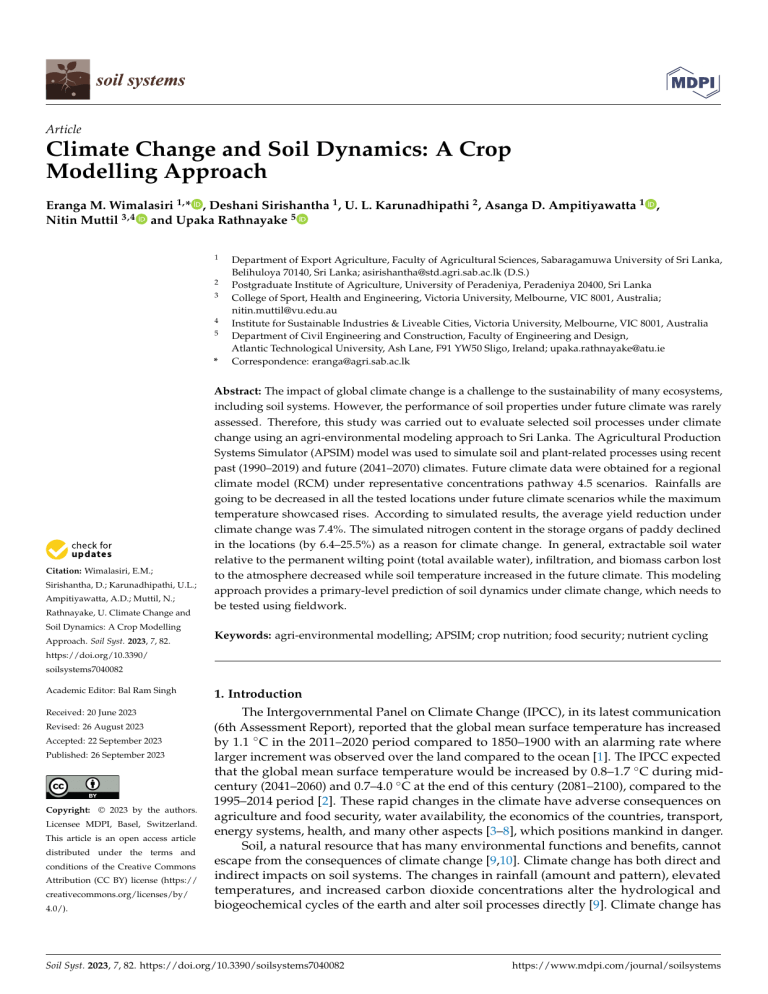 Climate Change and Soil Dynamics: A Crop Modelling Approach