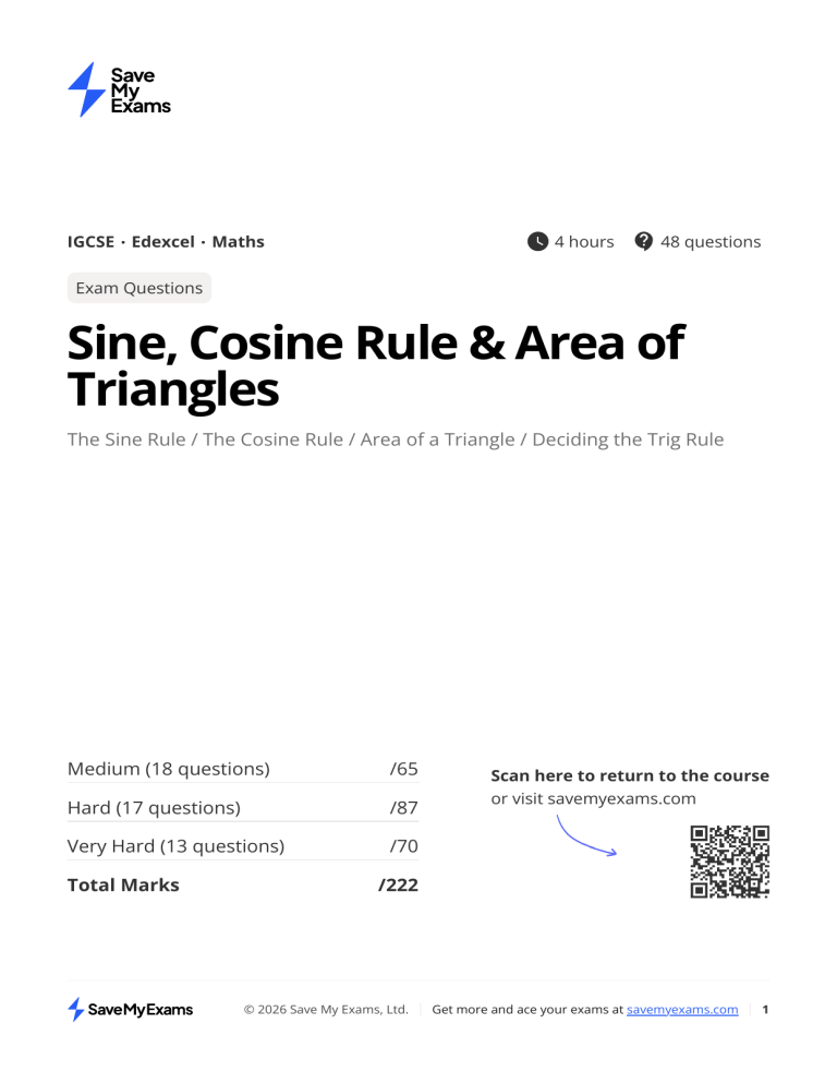 IGCSE Edexcel Maths Exam Questions: Sine, Cosine Rule & Area of Triangles