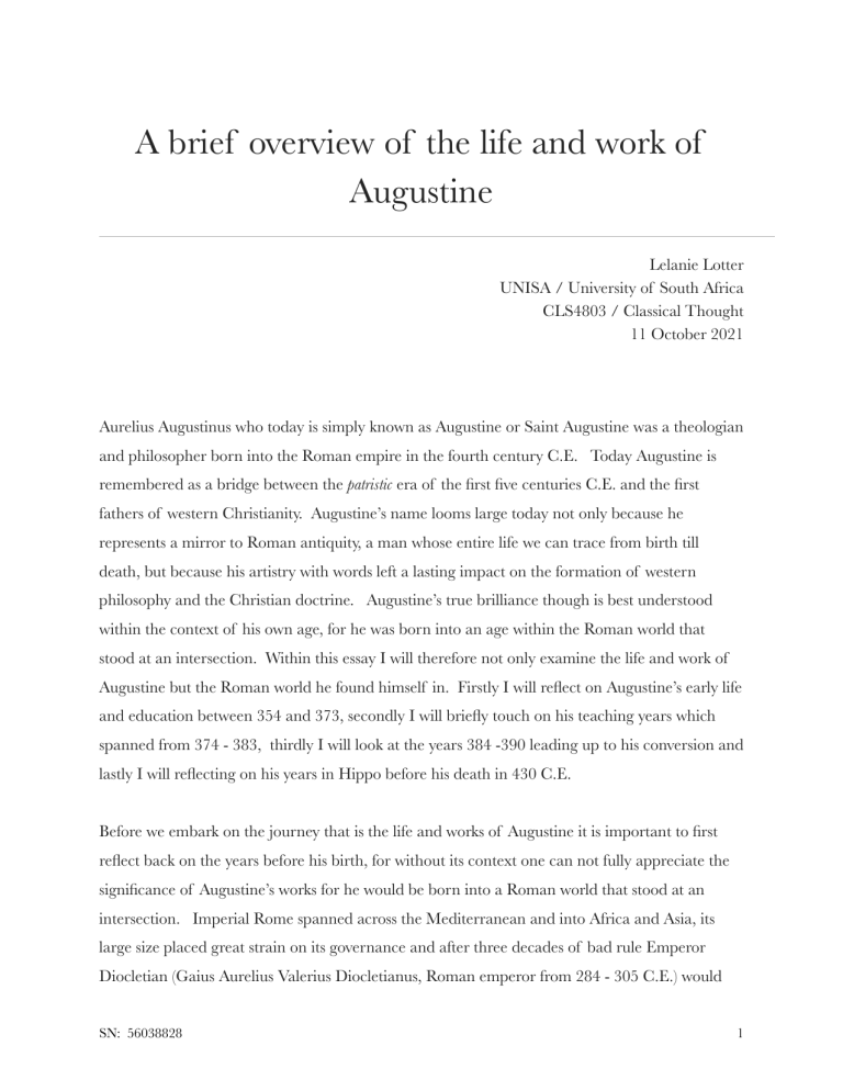 Life and Work of Augustine: A Brief Overview