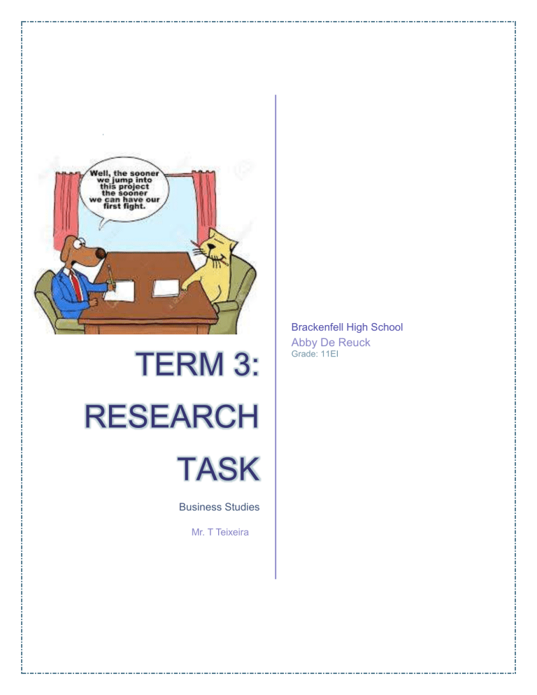 Grade 11 Business Studies Research Task: Conflict, Teamwork ...