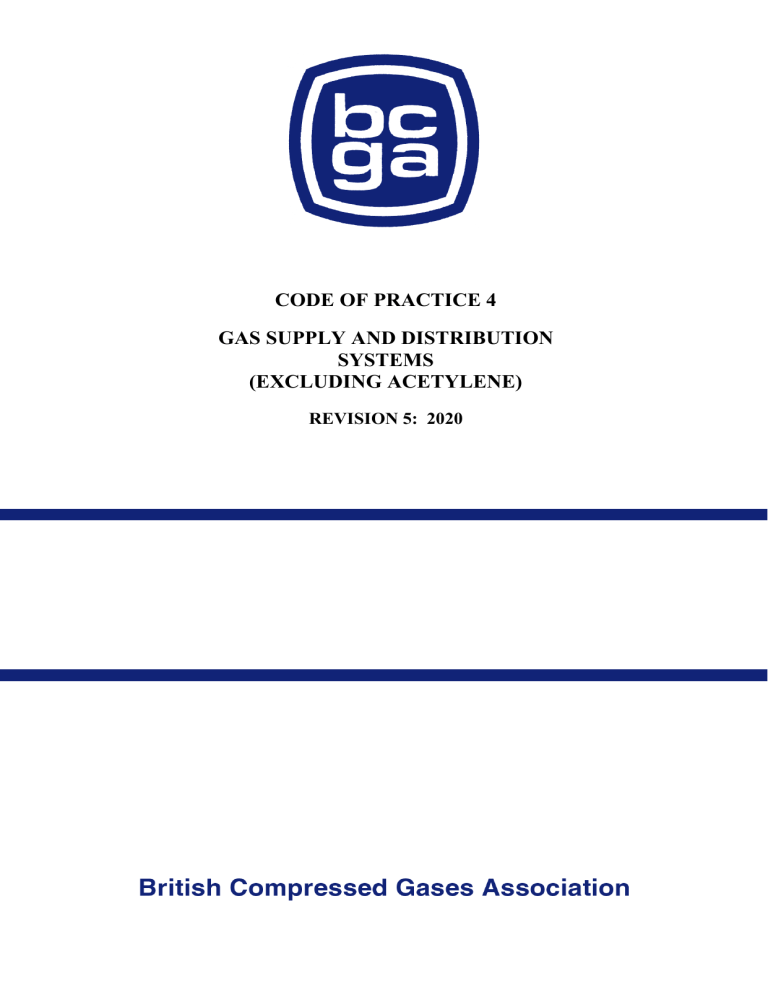 BCGA Code of Practice 4: Gas Supply & Distribution Systems