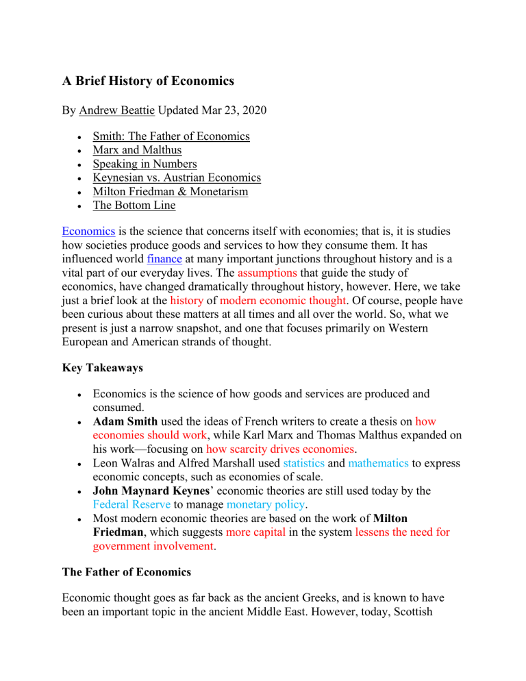 Brief History of Economics: Key Theories & Thinkers