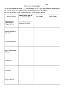 Contraception Worksheet: Methods & Effectiveness