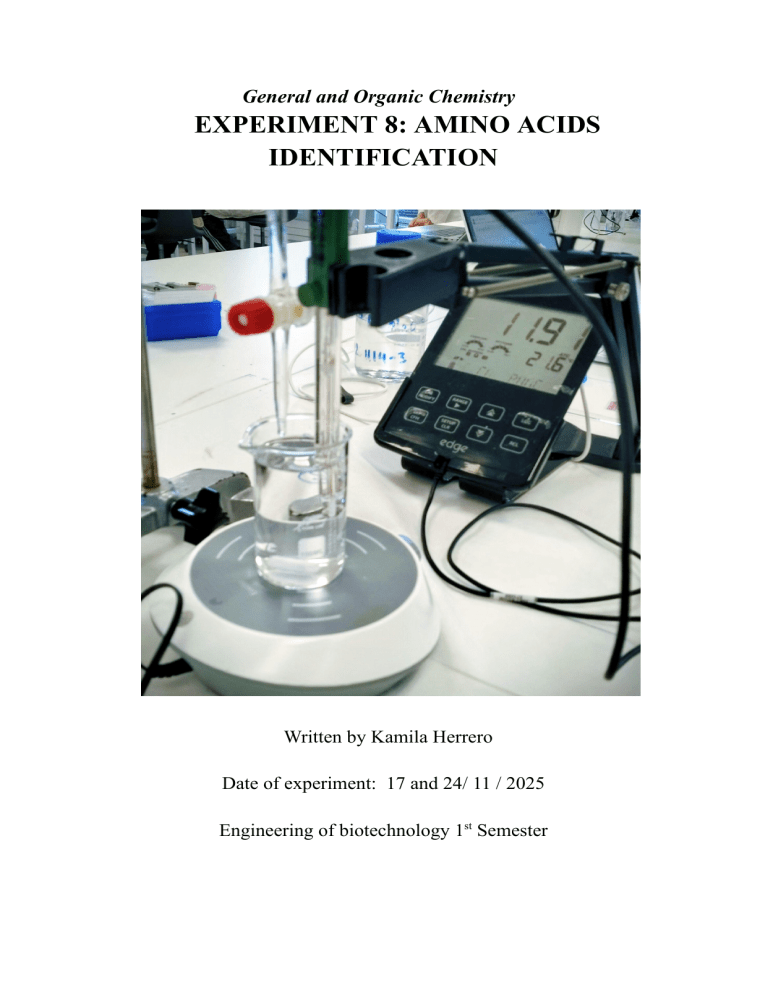 Experiment 8: Amino Acids Identification Lab Report