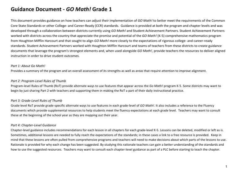 GO Math! Grade 1 Guidance Document for Common Core Alignment