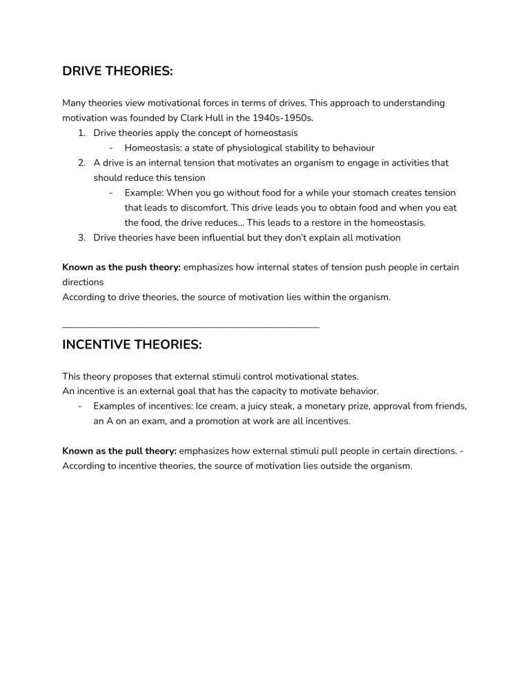 Drive and Incentive Theories of Motivation