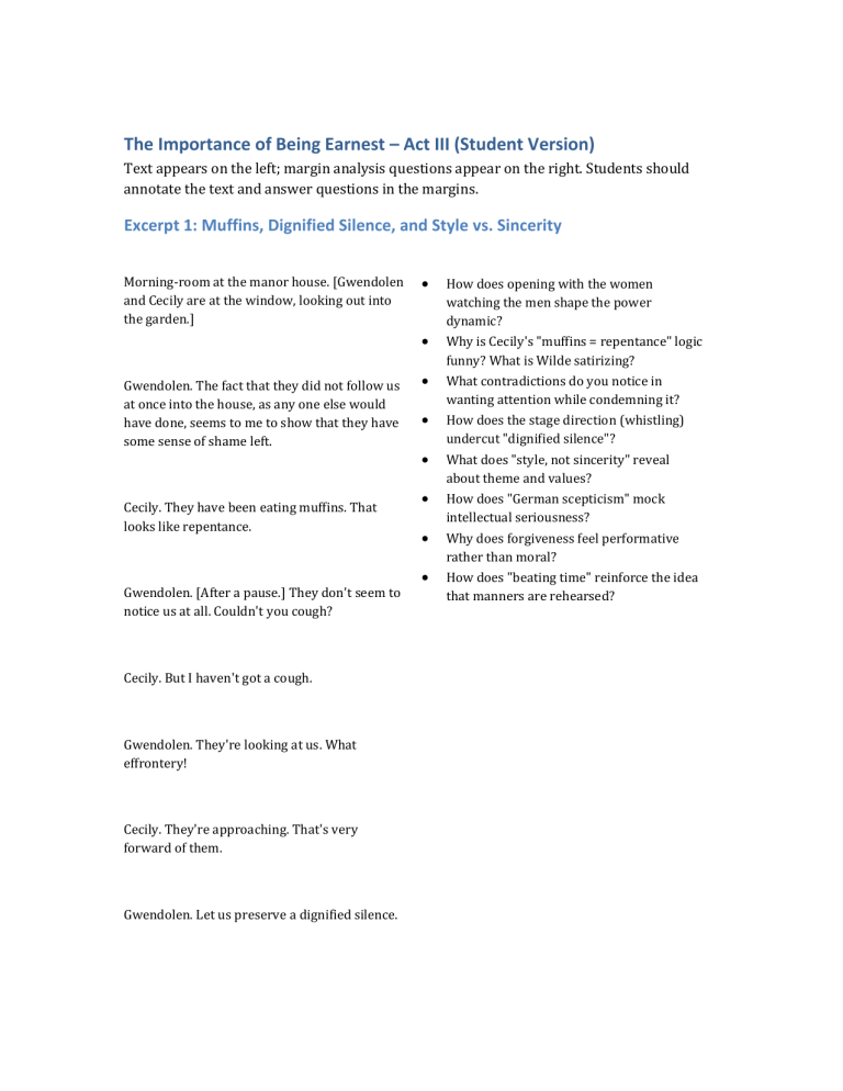 The Importance of Being Earnest Act III Student Analysis