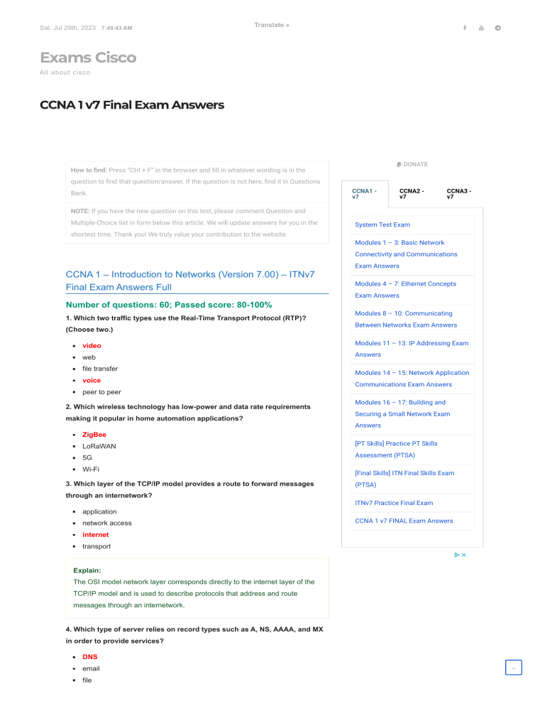 CCNA 1 v7 Final Exam Answers - Full