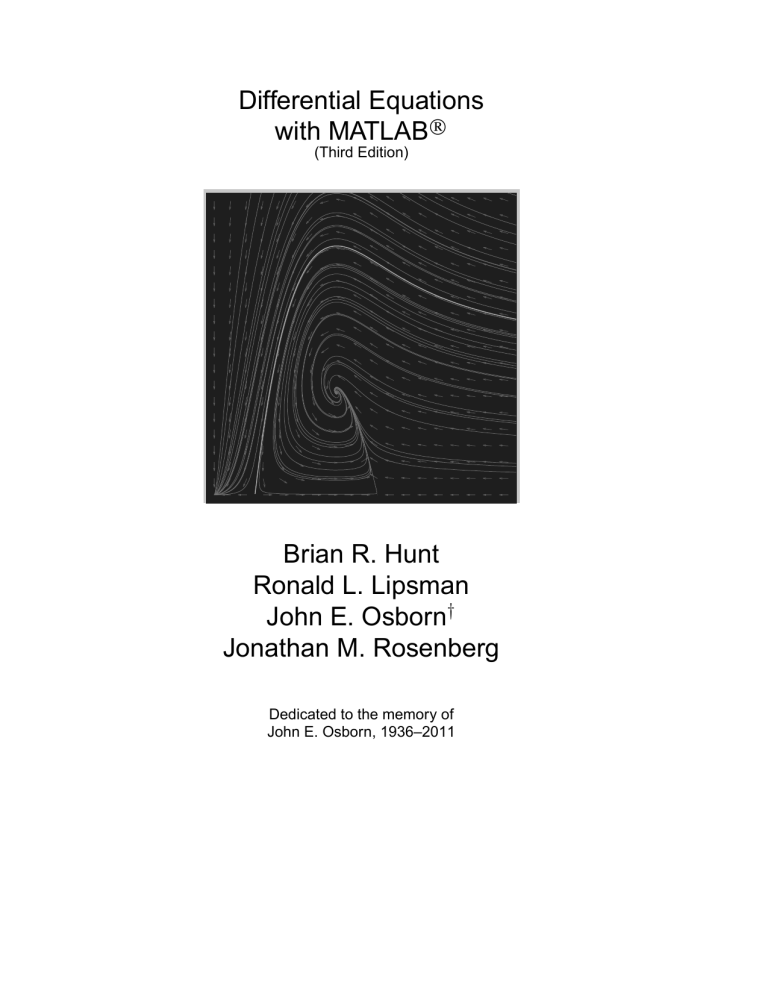 Differential Equations with MATLAB 3rd Ed