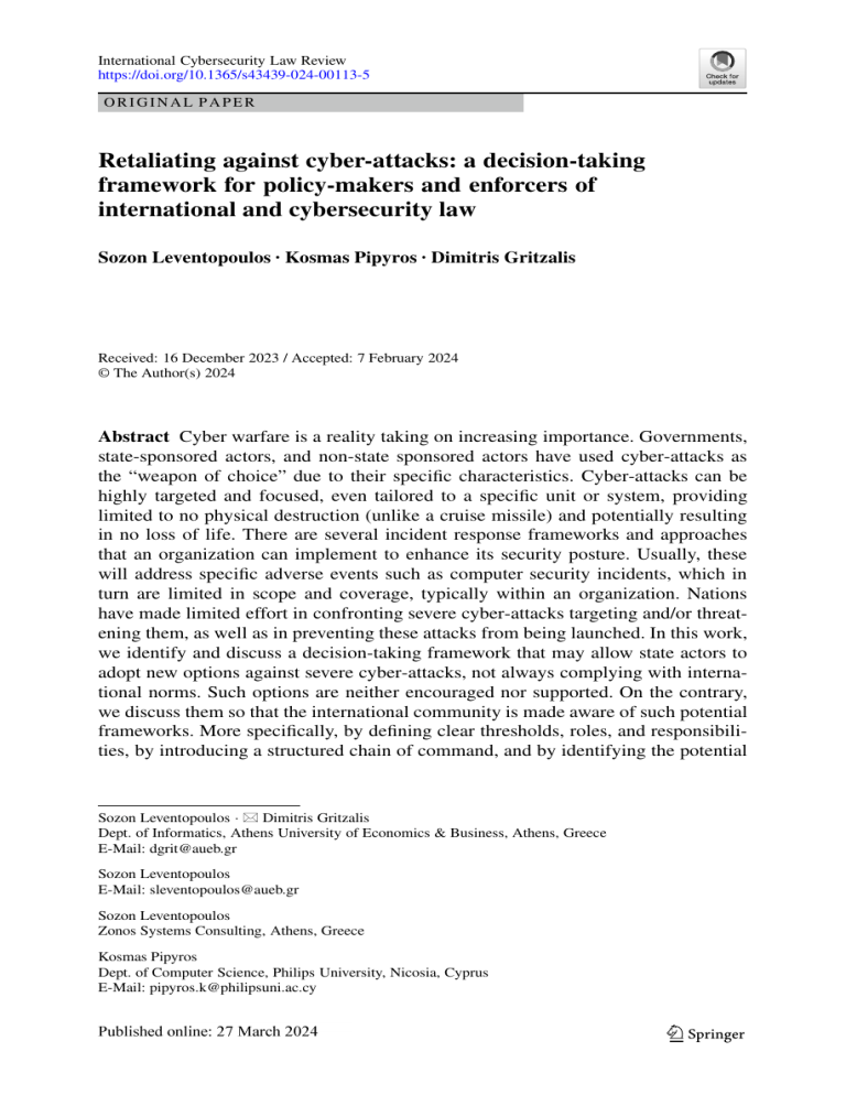 Retaliation Framework for Cyber-Attacks: Decision-Making for ...
