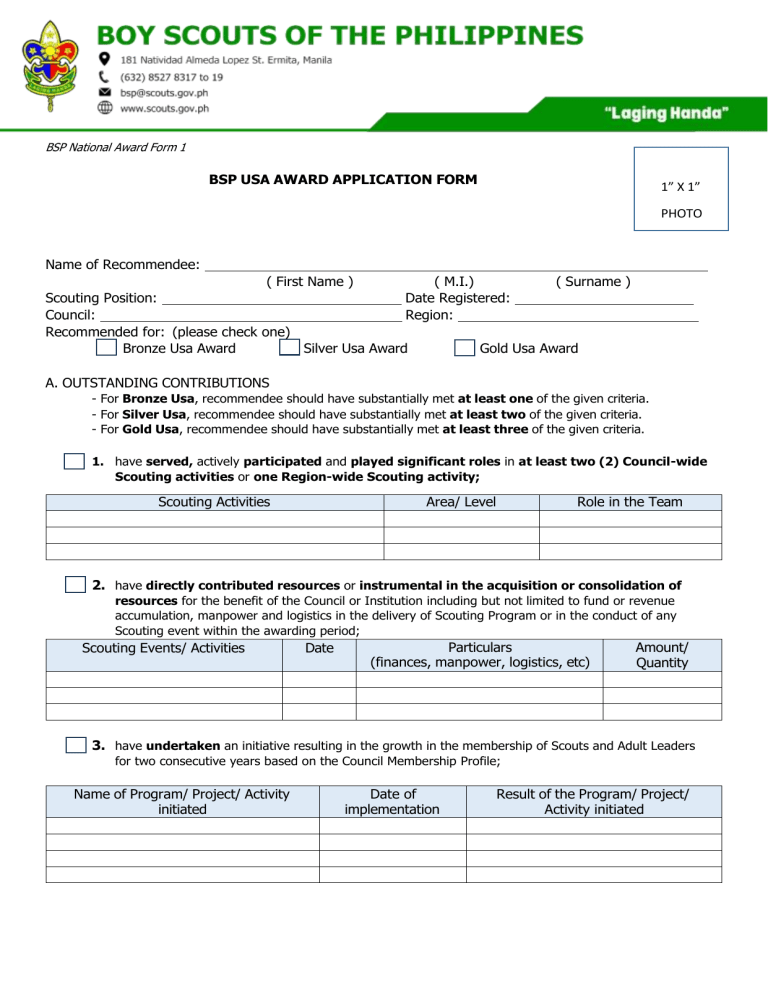 BSP USA Award Application Form