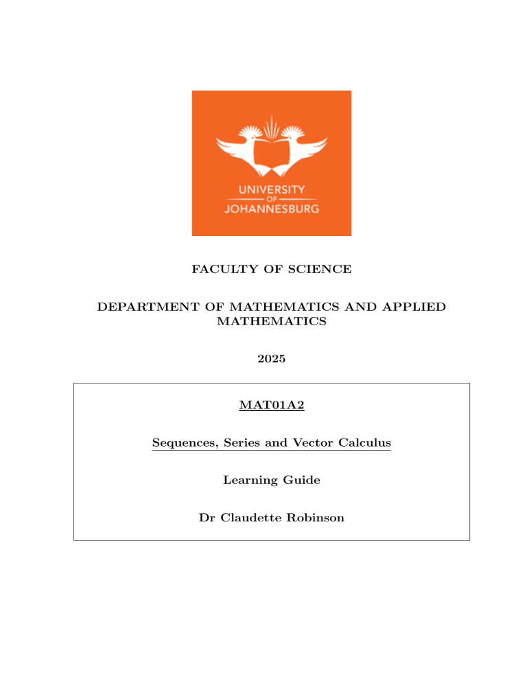 Sequences, Series and Vector Calculus Learning Guide