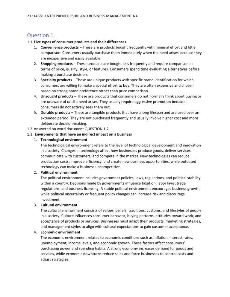 Entrepreneurship and Business Management N4 Study Guide