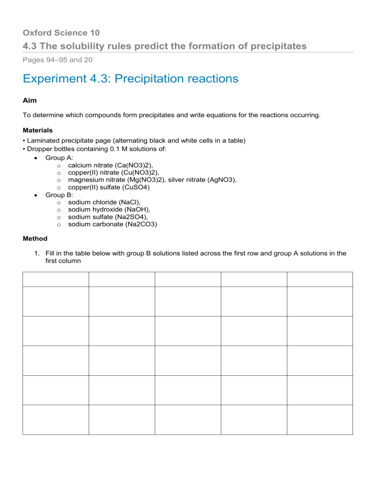 Oxford Science 10: Precipitation Reactions Experiment