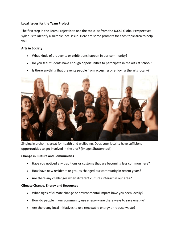 Local Issues for Team Project: IGCSE Global Perspectives Prompts