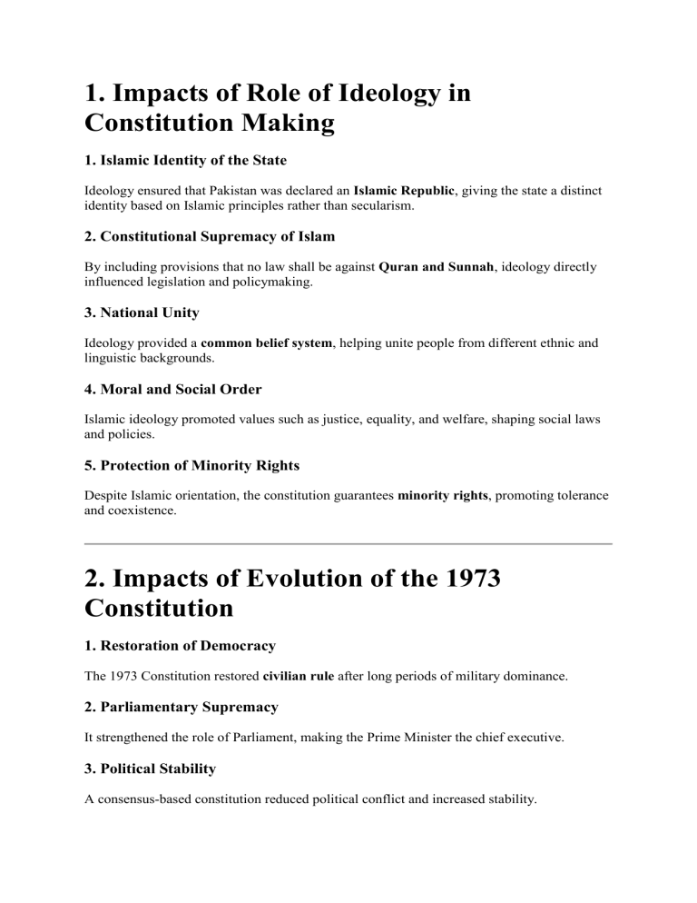 Impacts of Ideology & Constitution in Pakistan