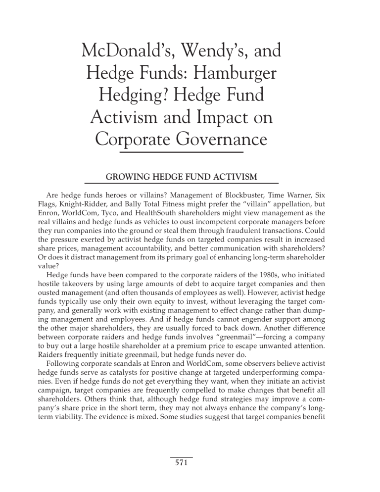 Hedge Fund Activism Case Study: McDonald’s & Wendy’s