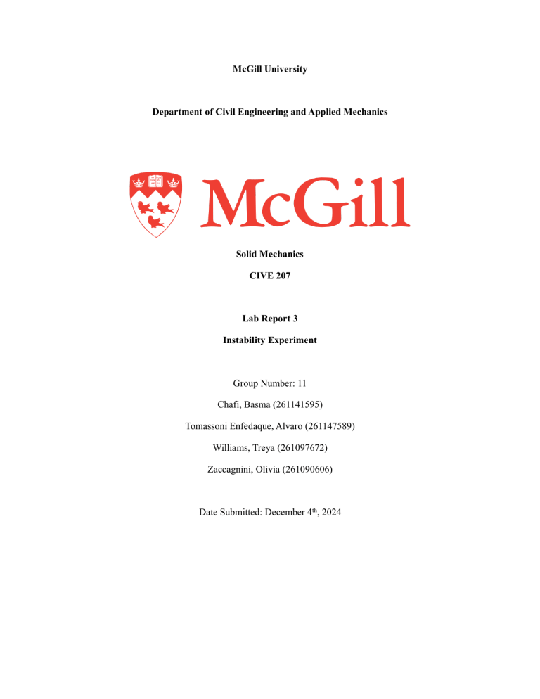 McGill CIVE 207 Lab Report 3: Column Buckling Experiment