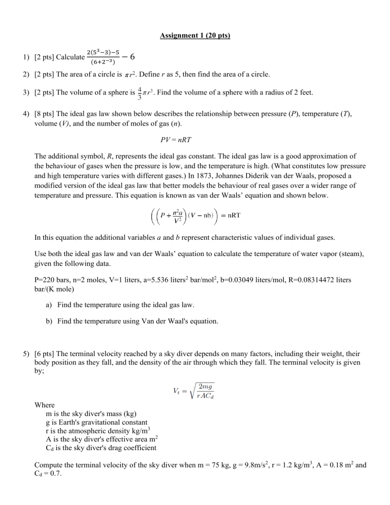 Assignment 1: Physics & Math Problems